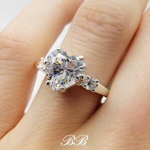 8mm - 10mm Heart Cut, Three Stone Engagement Wedding Ring, 6A Quality ...