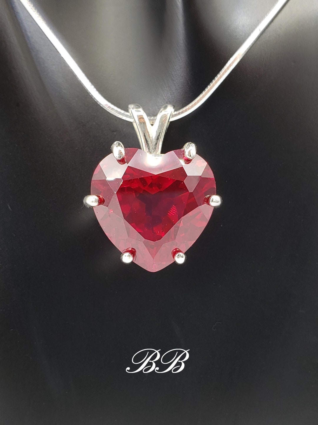 8mm-15mm Ruby Heart Cut Pendant Necklace, Lab Created Ruby, 925 ...