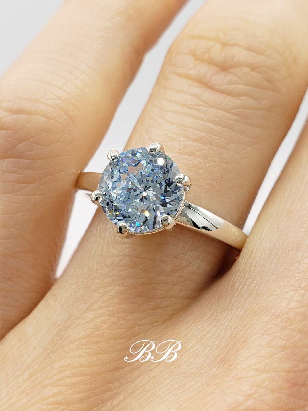 8mm Very Light Blue Portuguese Cut, 5A Quality Cubic Zirconia, 925 ...