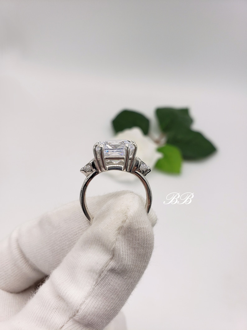 8mm - 10mm Princess Cut CZ, Trillion Accented, Three Stone Ring, 6A ...