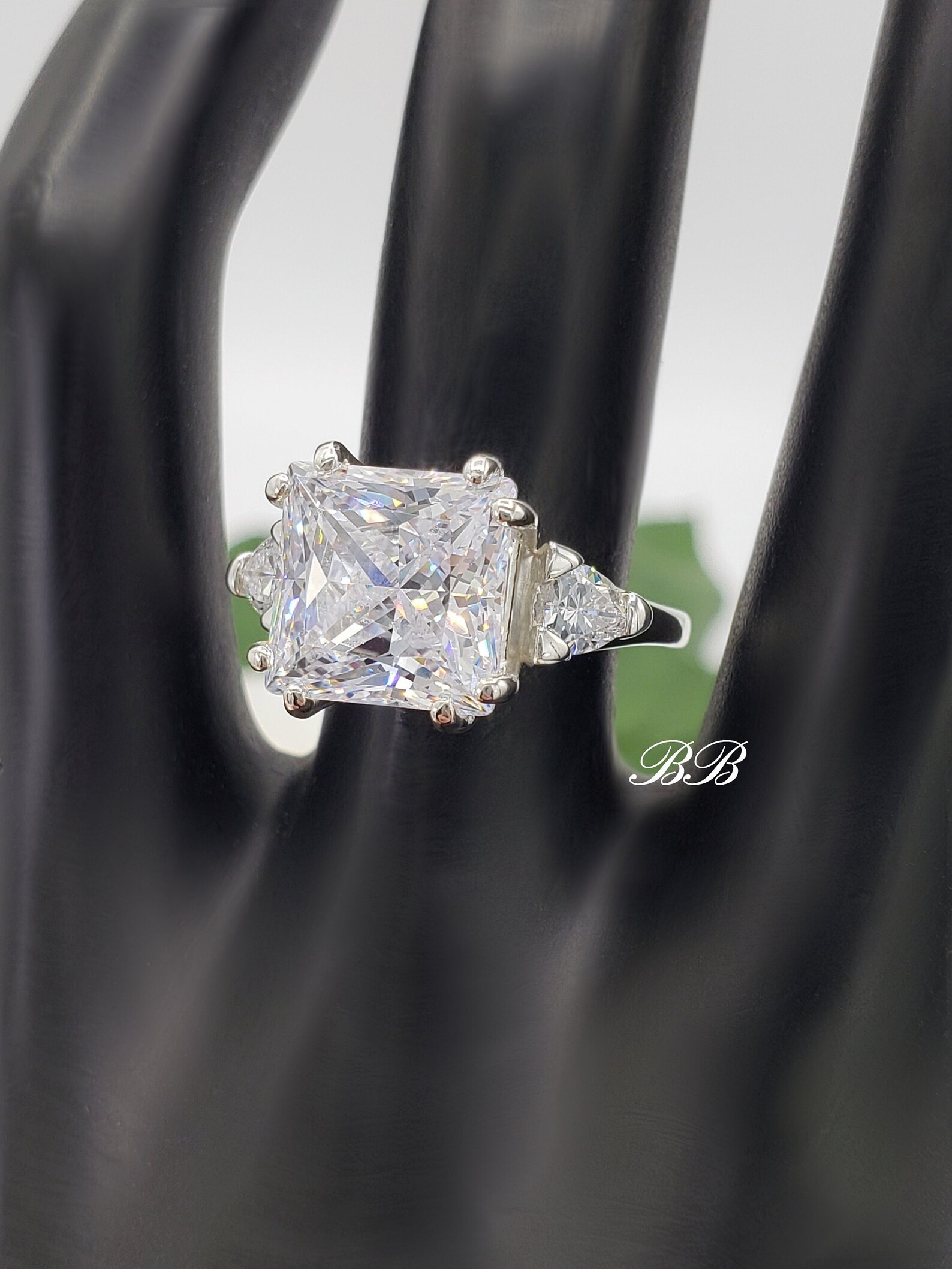 8mm - 10mm Princess Cut CZ, Trillion Accented, Three Stone Ring, 6A ...