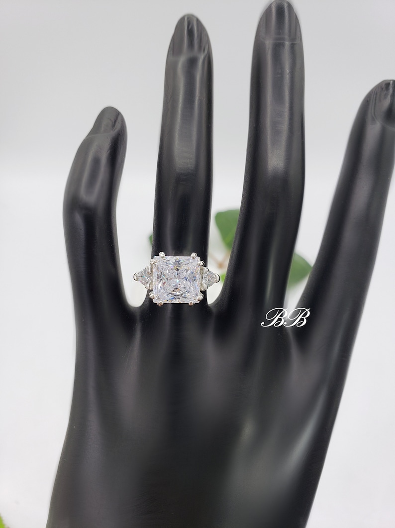 8mm - 10mm Princess Cut CZ, Trillion Accented, Three Stone Ring, 6A ...