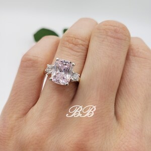 10x8mm Light Pink Elongated Cushion Cut Three Stone Engagement Ring, 5A ...