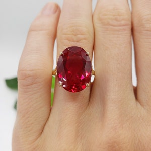 16x12mm - 20x15mm Lab-created Red Ruby Oval Cut, 4-prong Solitaire Ring, Sterling Silver or Gold ...