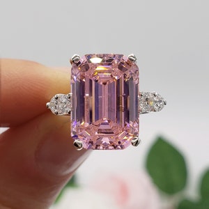 14x10mm Pink Elongated Asscher Cut CZ, Multi-stone Engagement Wedding ...