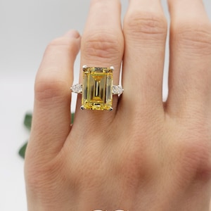 14x10mm Canary Yellow, Emerald Cut, Multi-stone Statement Ring, 5A ...