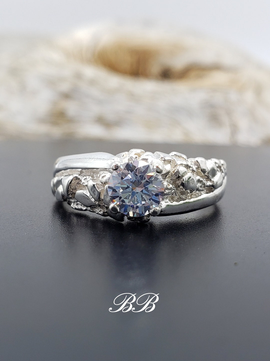 6MM 12MM Mens Round Nugget Statement Ring, Moissanite or 6A Quality ...