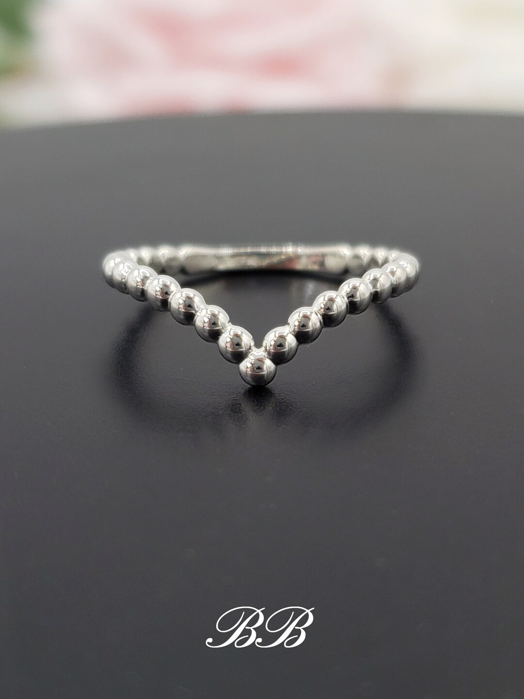 Beaded V Contoured Plain Wedding Band, Stacking Contour Ring, Sterling ...