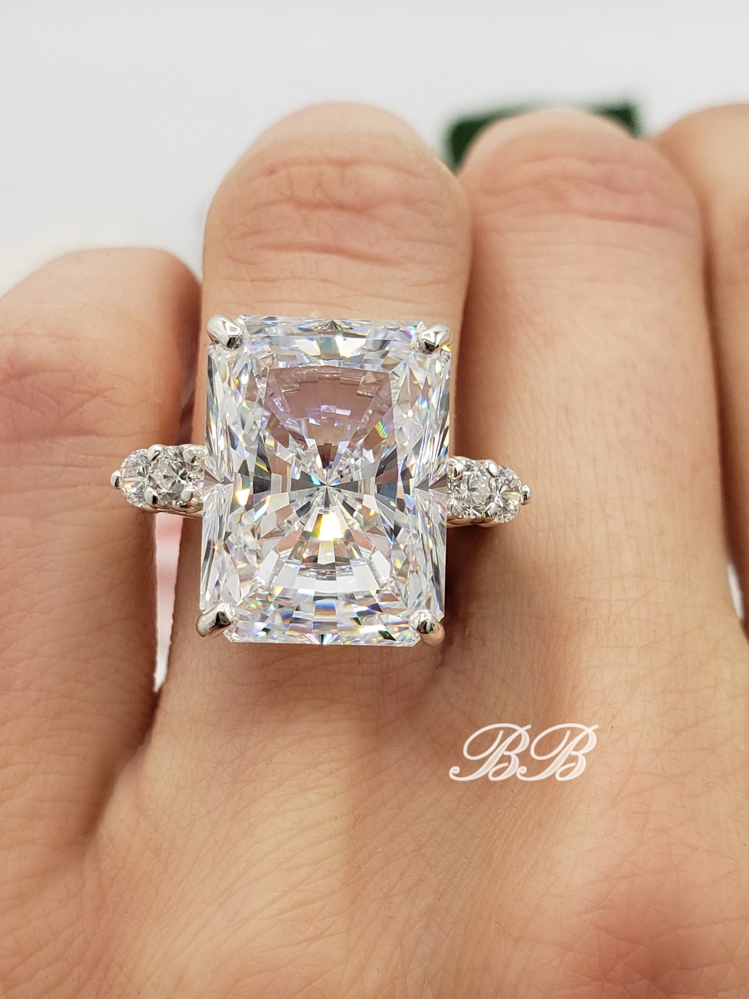 16x12mm Brilliant Radiant Cut Multi Stone Ring, 5A Quality Cubic ...