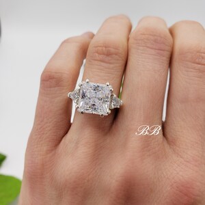 8mm - 10mm Princess Cut CZ, Trillion Accented, Three Stone Ring, 6A ...