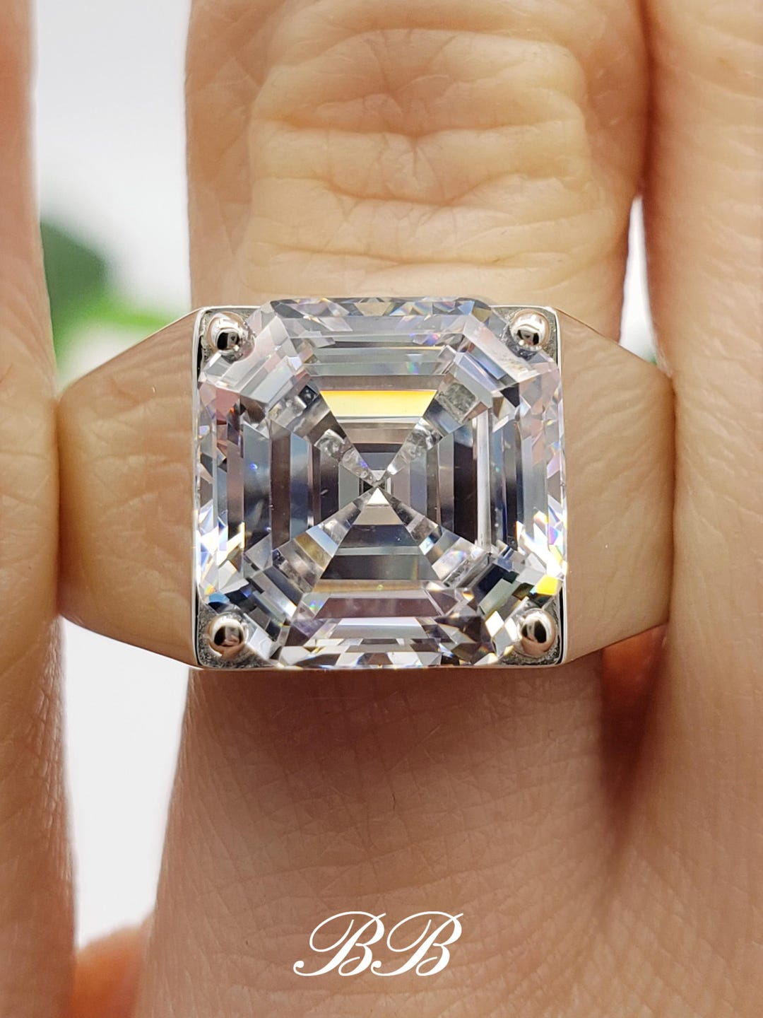 11mm Asscher Square Cut Mens Wide Band Statement Ring, 6A Quality Cubic ...
