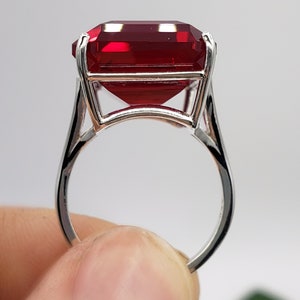 Big 20x15mm Lab Red Ruby, Emerald Step Cut, Statement Solitaire Ring ...