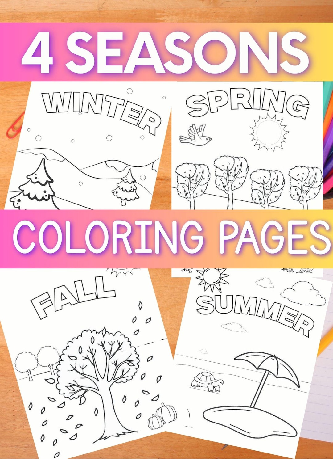 Four Seasons Coloring Page Bundle - Etsy