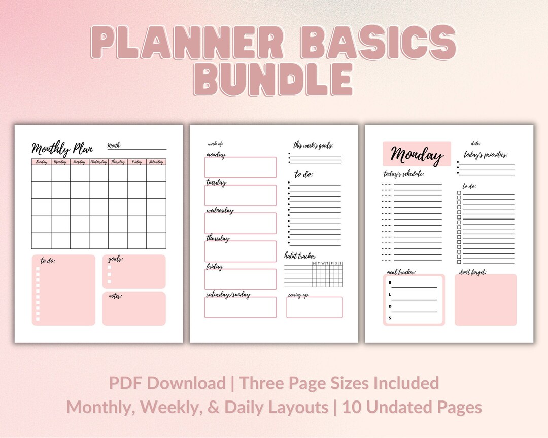 Planner Basics Bundle | PDF Printable Digital Download | Monthly ...