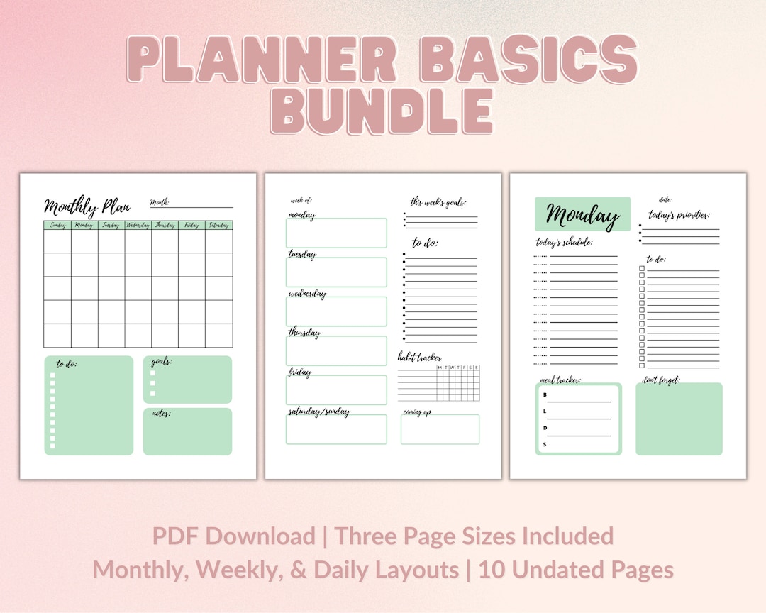 Planner Basics Bundle | PDF Printable Digital Download | Monthly ...