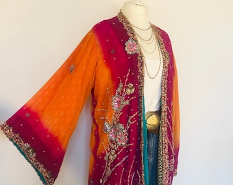 Boho Beaded Duster,sequinned Party Jacket,unique Embroidered Kimono,70s ...