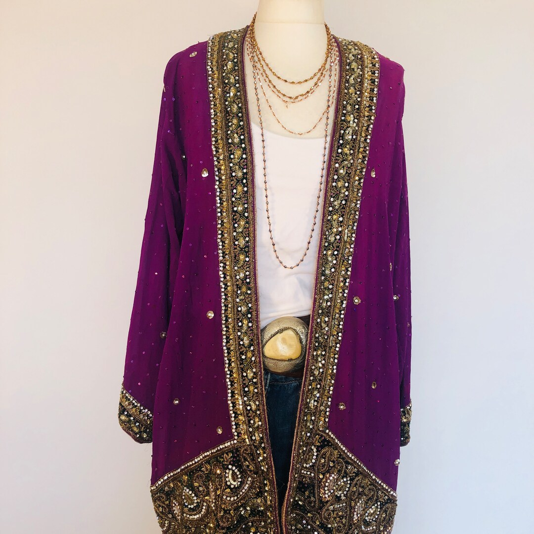Boho Sequinned Jacket,embellished Duster,beaded Cardigan Kimono,party ...