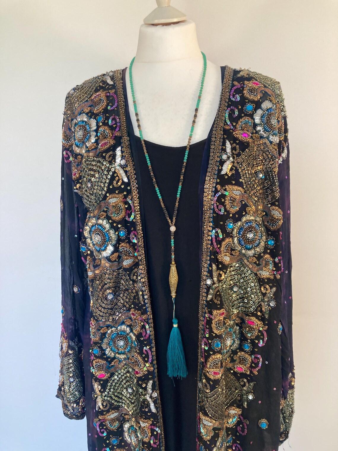 Boho Tie Dyed Kimono,vintage Sequinned Jacket,beaded Festival Jacket ...