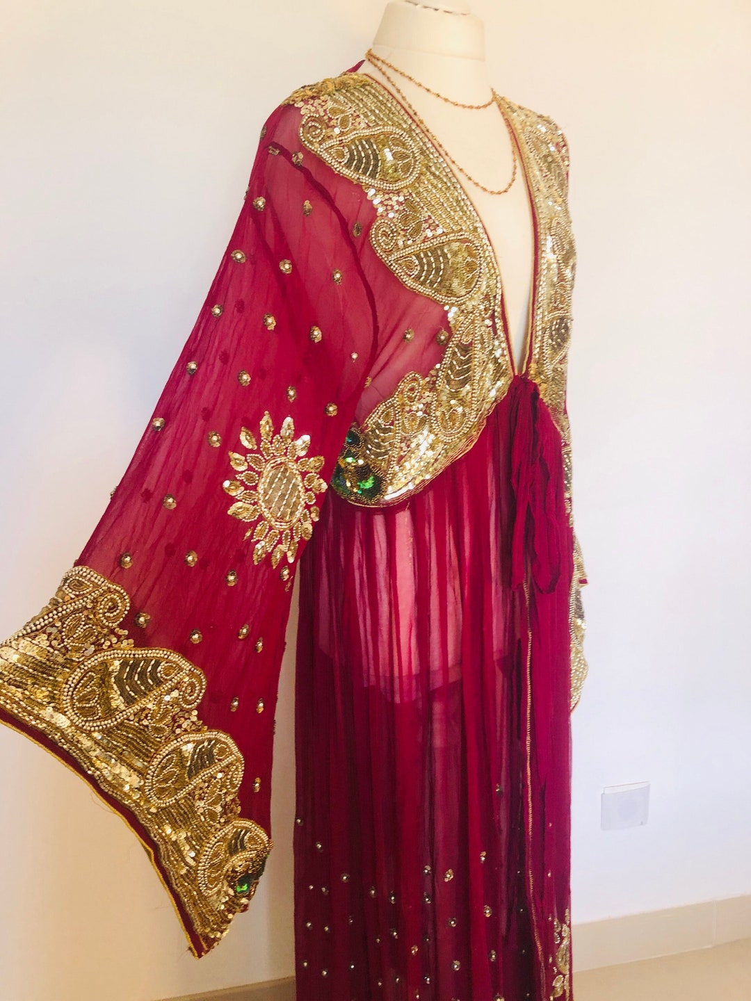 Boho Hippy Jacket,gold Sequinned Kimono,long Frock Coat,vintage Hippie ...