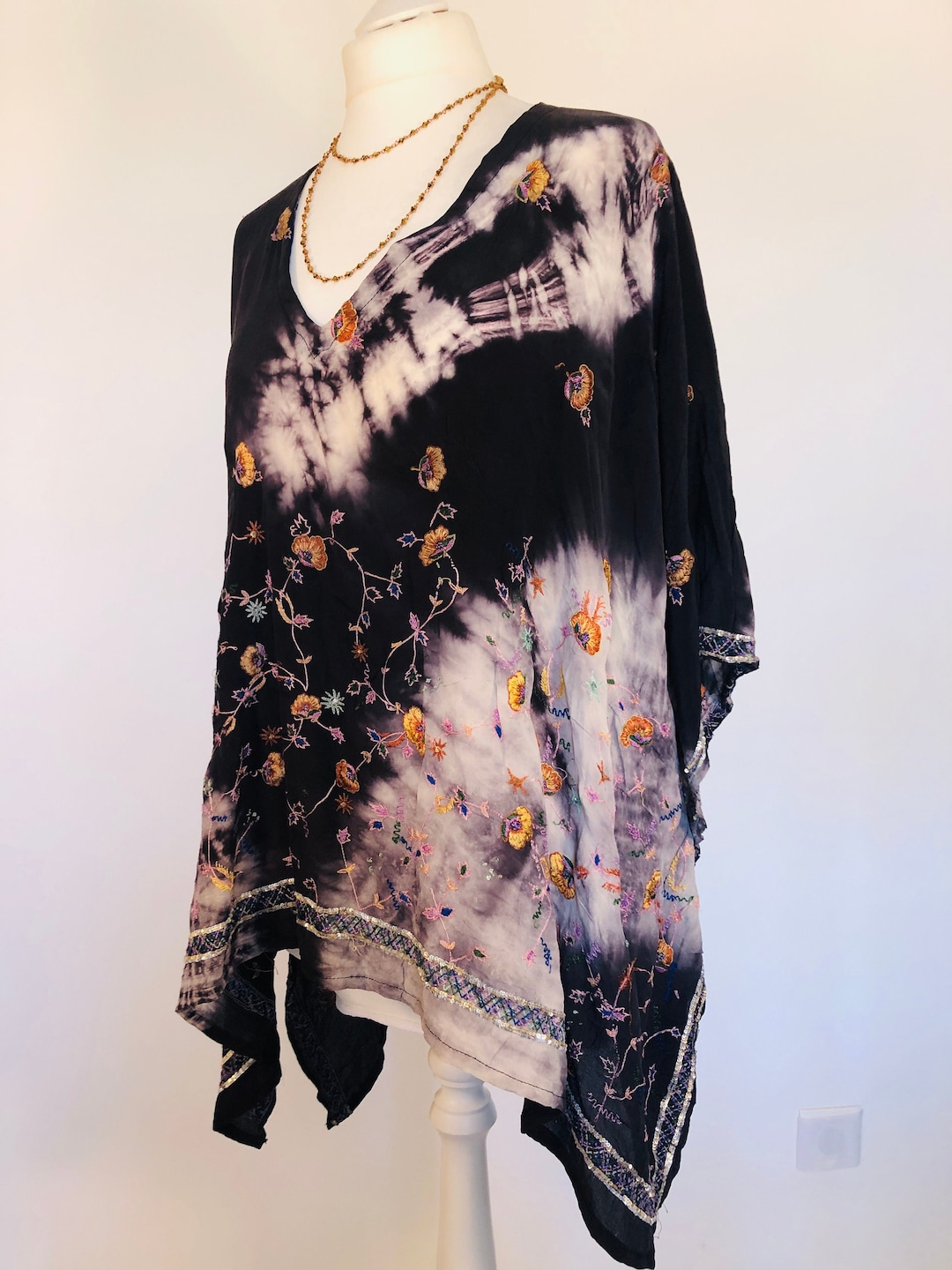 Boho Embroidered Top,cropped Silk Top,unique Kaftan,hippy Tie Dyed ...