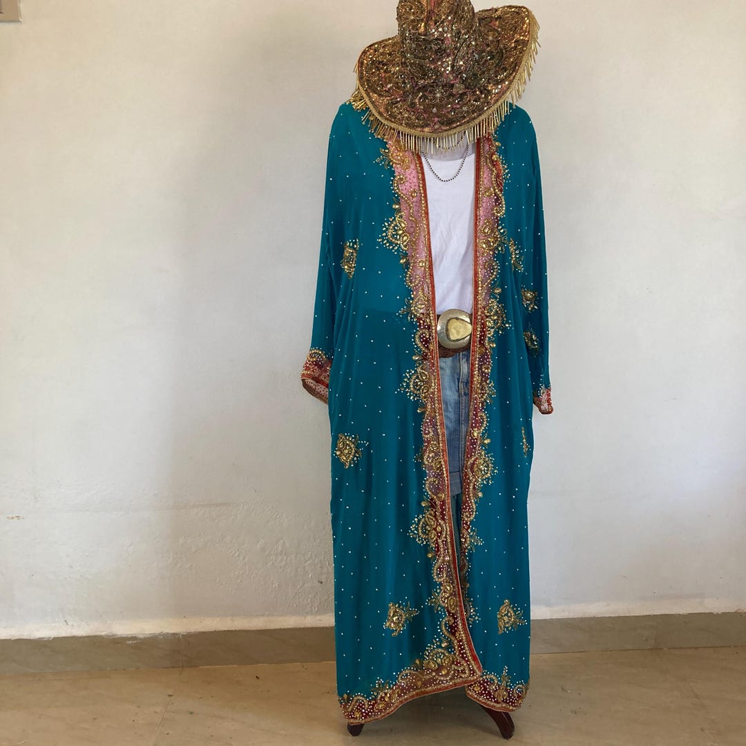 Boho Sequinned Kimono,gold Beaded Jacket,unique Long Robe,handmade ...