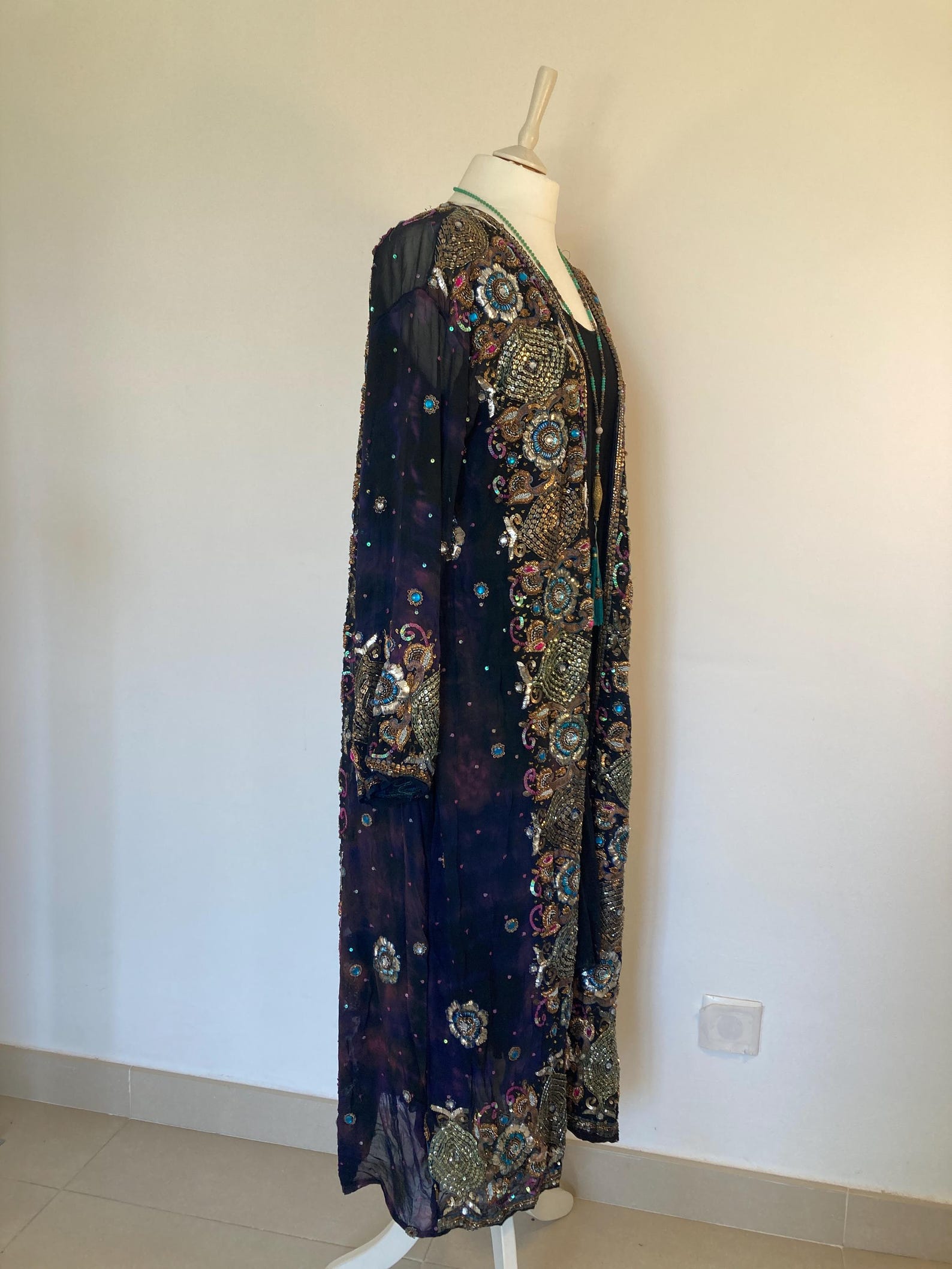 Boho Tie Dyed Kimono,vintage Sequinned Jacket,beaded Festival Jacket ...