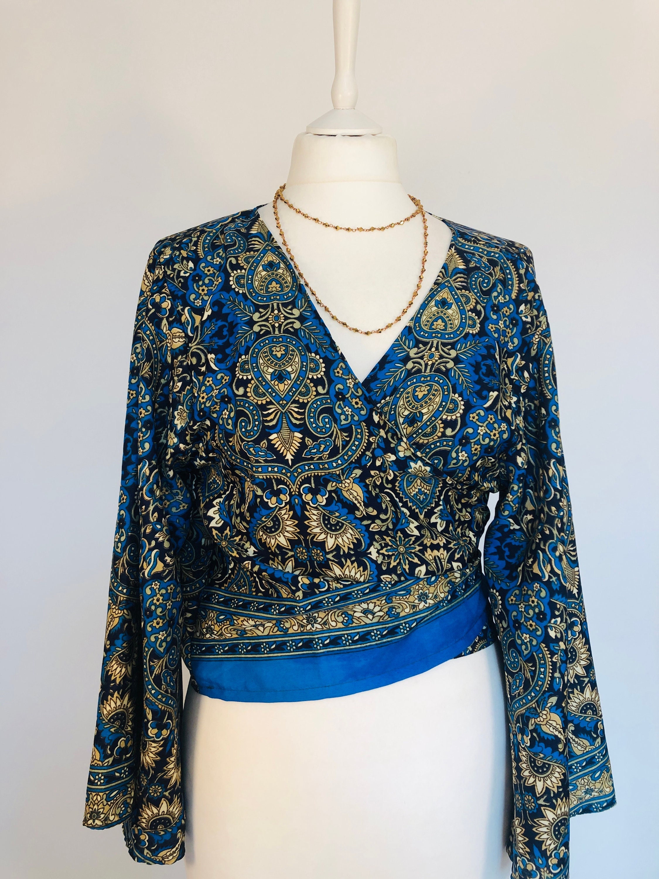 Boho Knot Top,unique Wrap Top,70s Hippy, Festival Blouse,tie Front ...