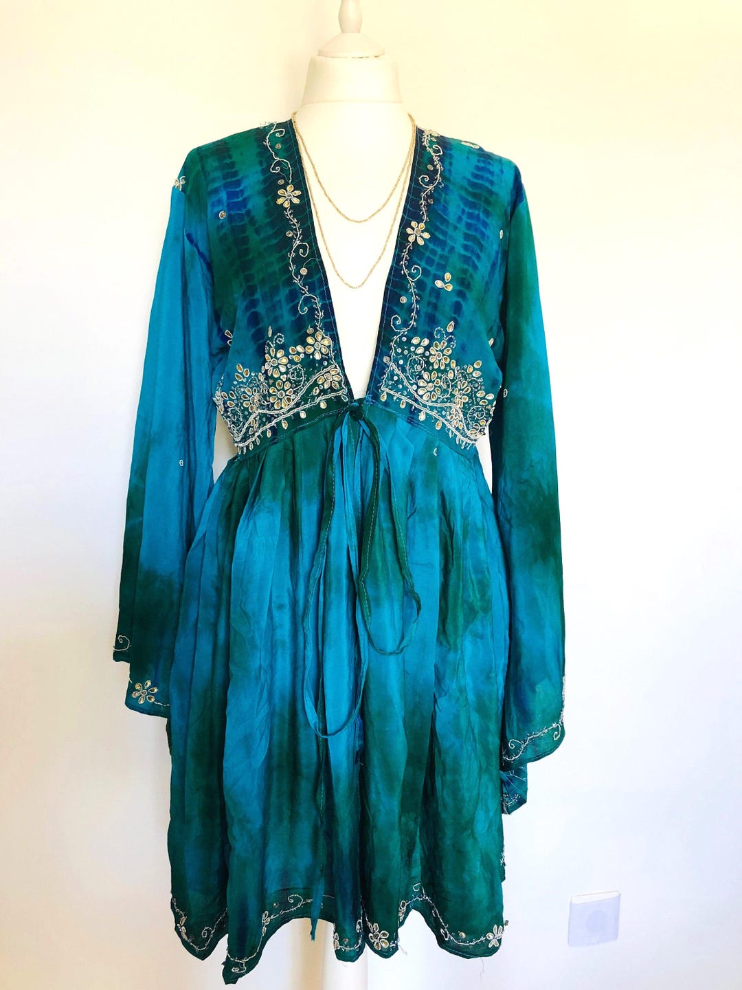 Boho Tie Dyed Silk Kimono: Beaded Sequin Hippy Festival Jacket ...