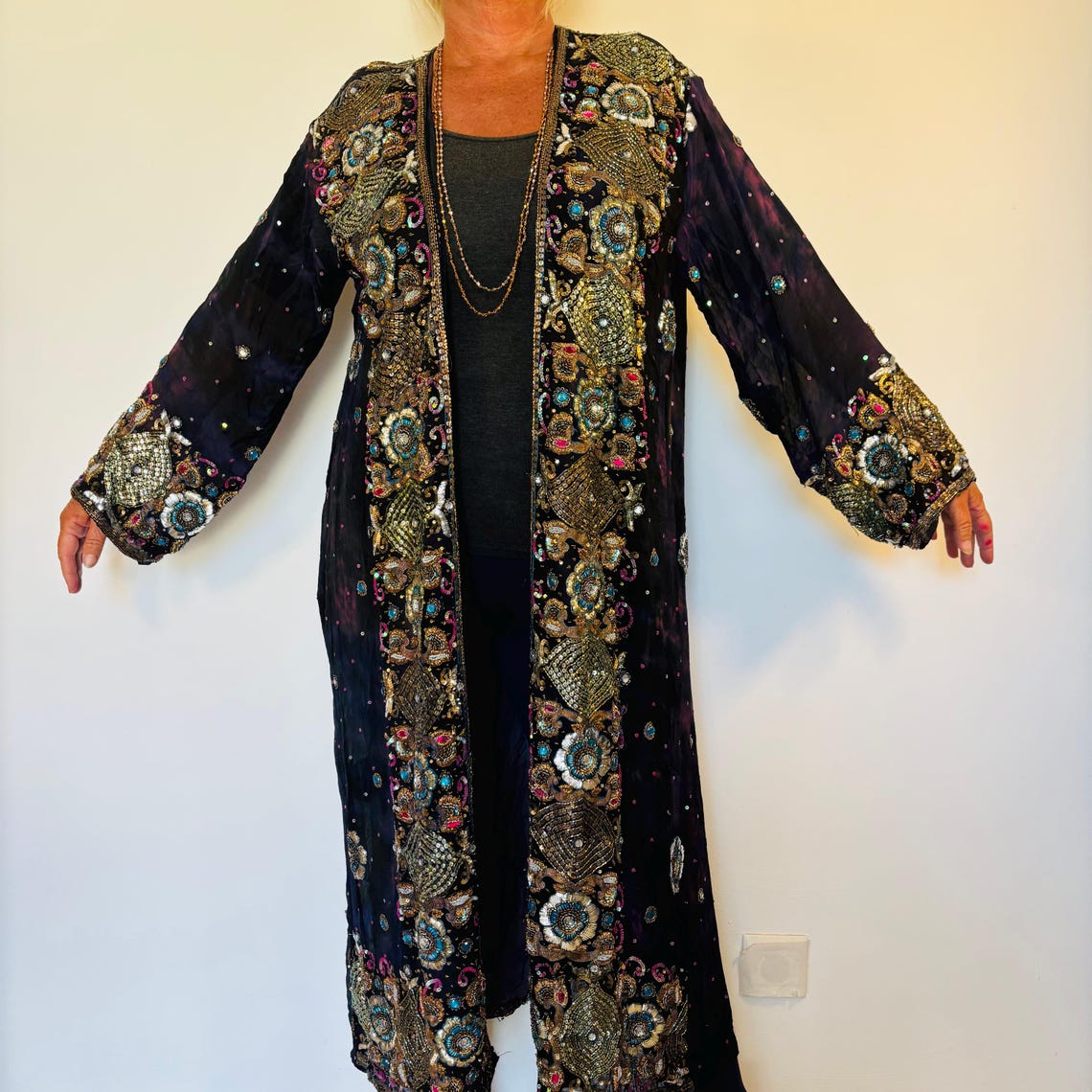 Boho Tie Dyed Kimono,vintage Sequinned Jacket,beaded Festival Jacket ...