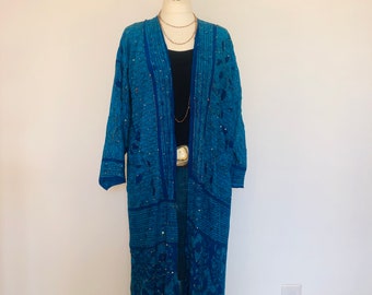 Boho Beaded Duster,sequinned Party Jacket,unique Embroidered Kimono,70s ...