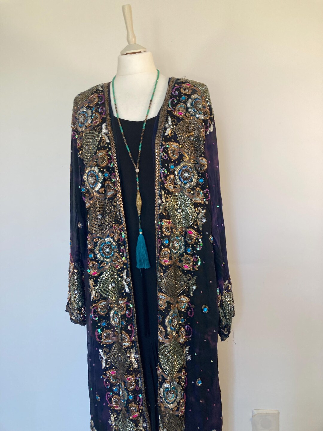 Boho Tie Dyed Kimono,vintage Sequinned Jacket,beaded Festival Jacket ...