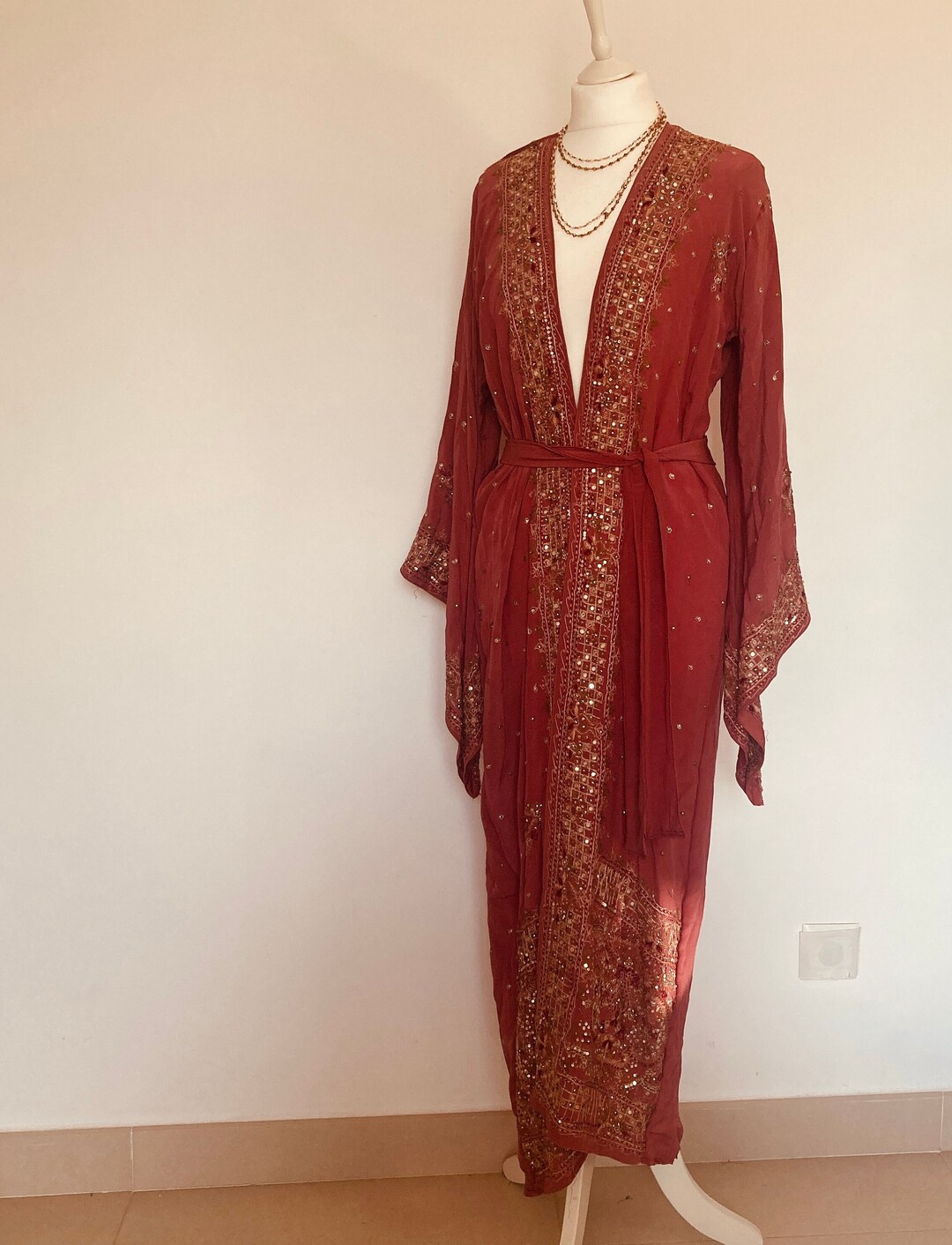 Boho Pink Kimono Robe,sequinned Kimono,beaded Party Jacket,gold ...