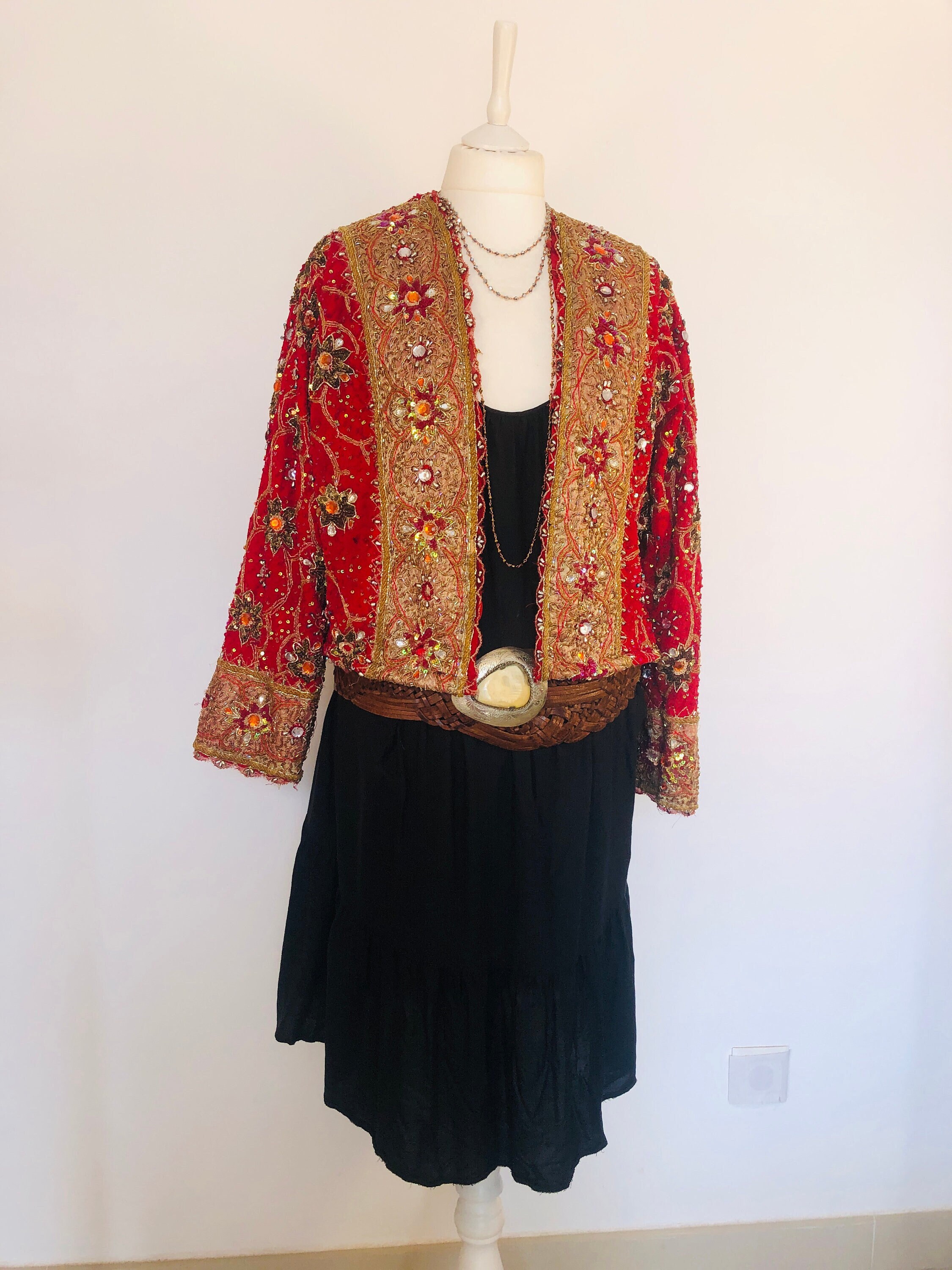 Boho Beaded Top,unique Vintage Bolero,cropped Sequins Party Jacket,70s ...