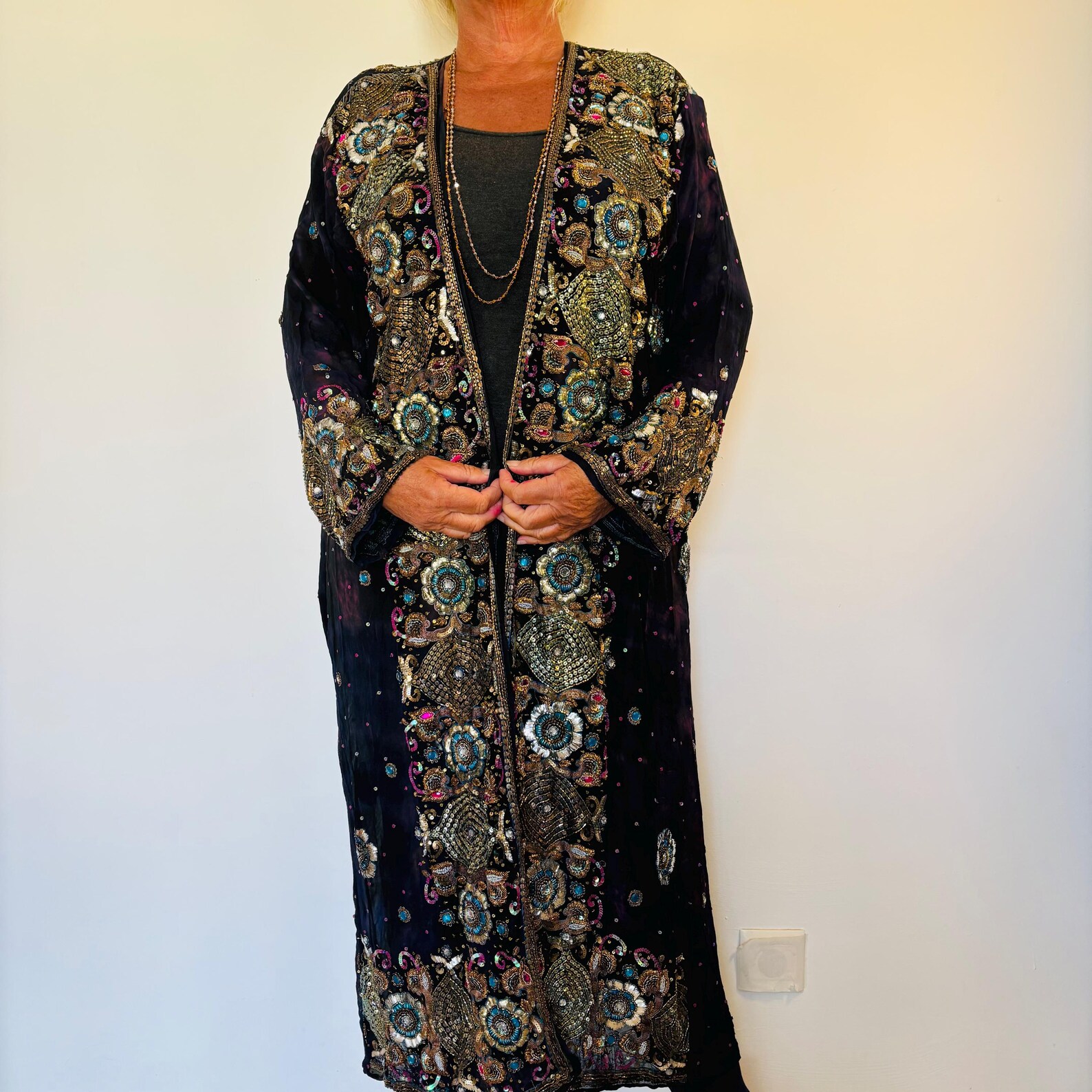 Boho Tie Dyed Kimono,vintage Sequinned Jacket,beaded Festival Jacket ...