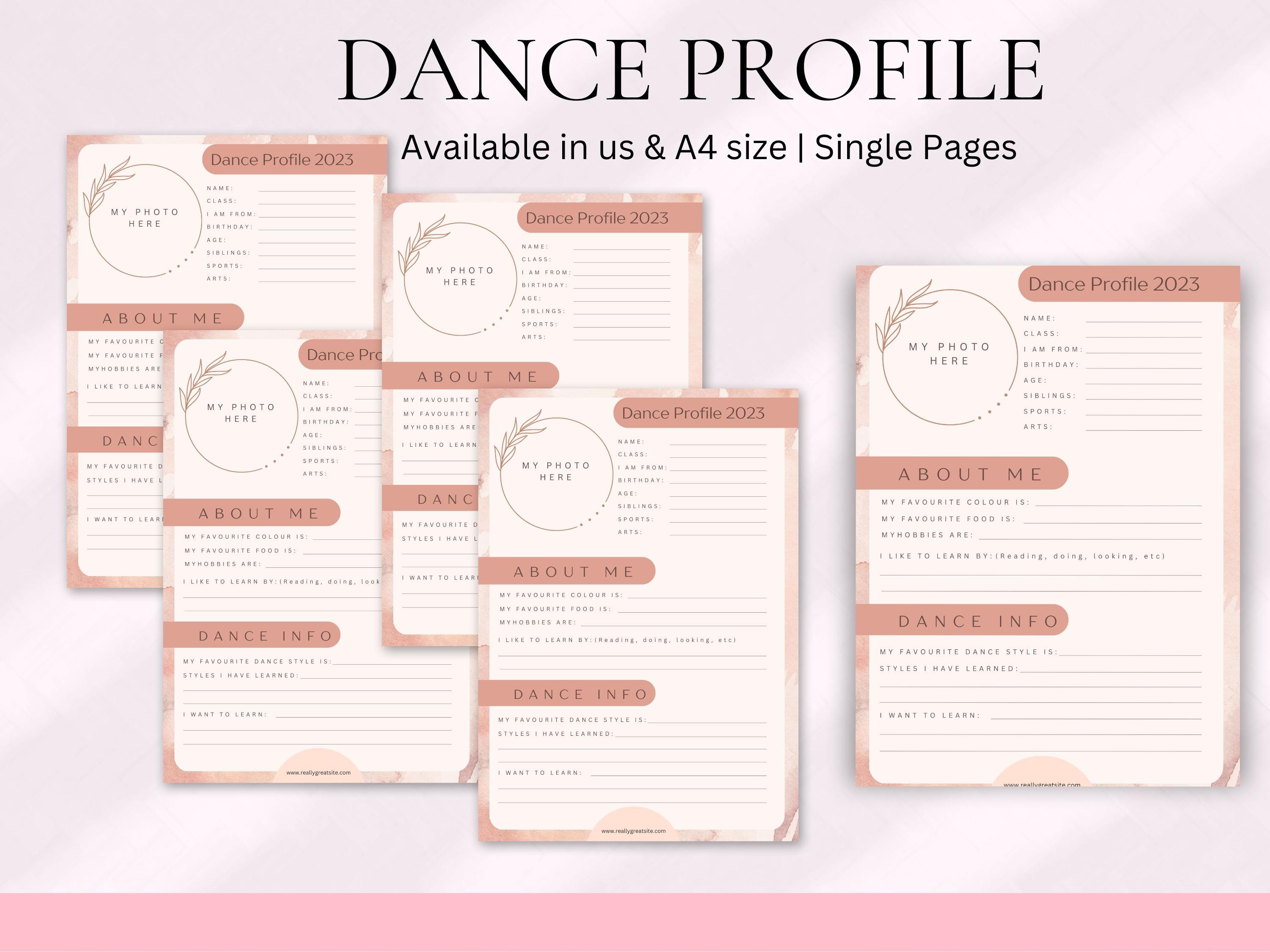 Dance Profile Printable, Dance Bio Sheet, Dance Resume Template, Dance ...