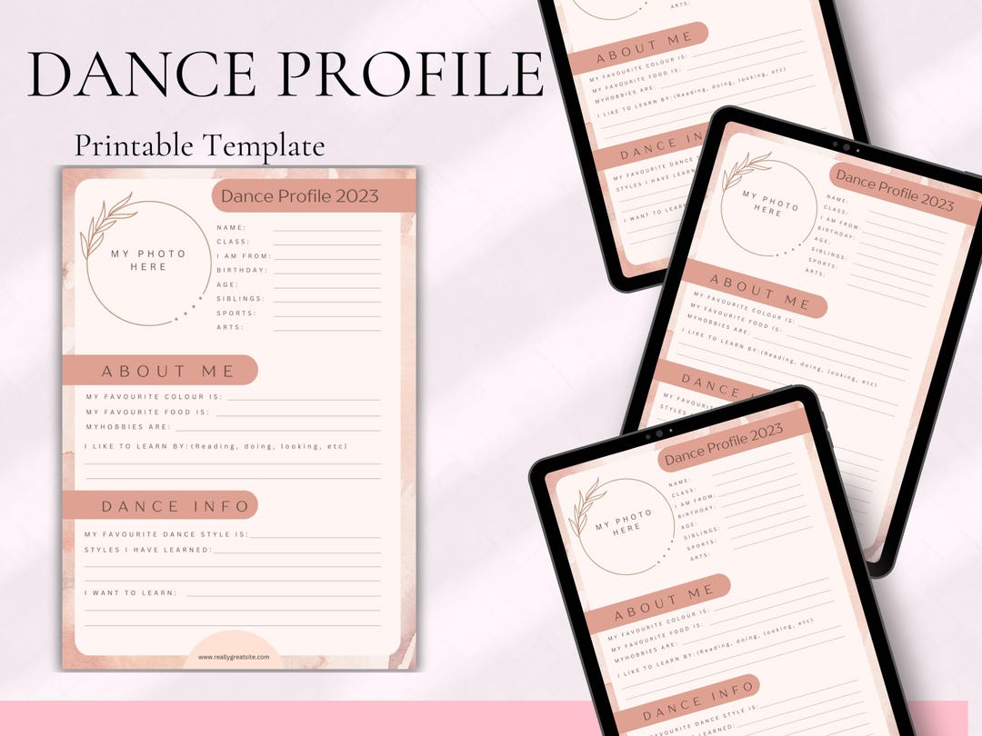 Dance Profile Printable, Dance Bio Sheet, Dance Resume Template, Dance ...