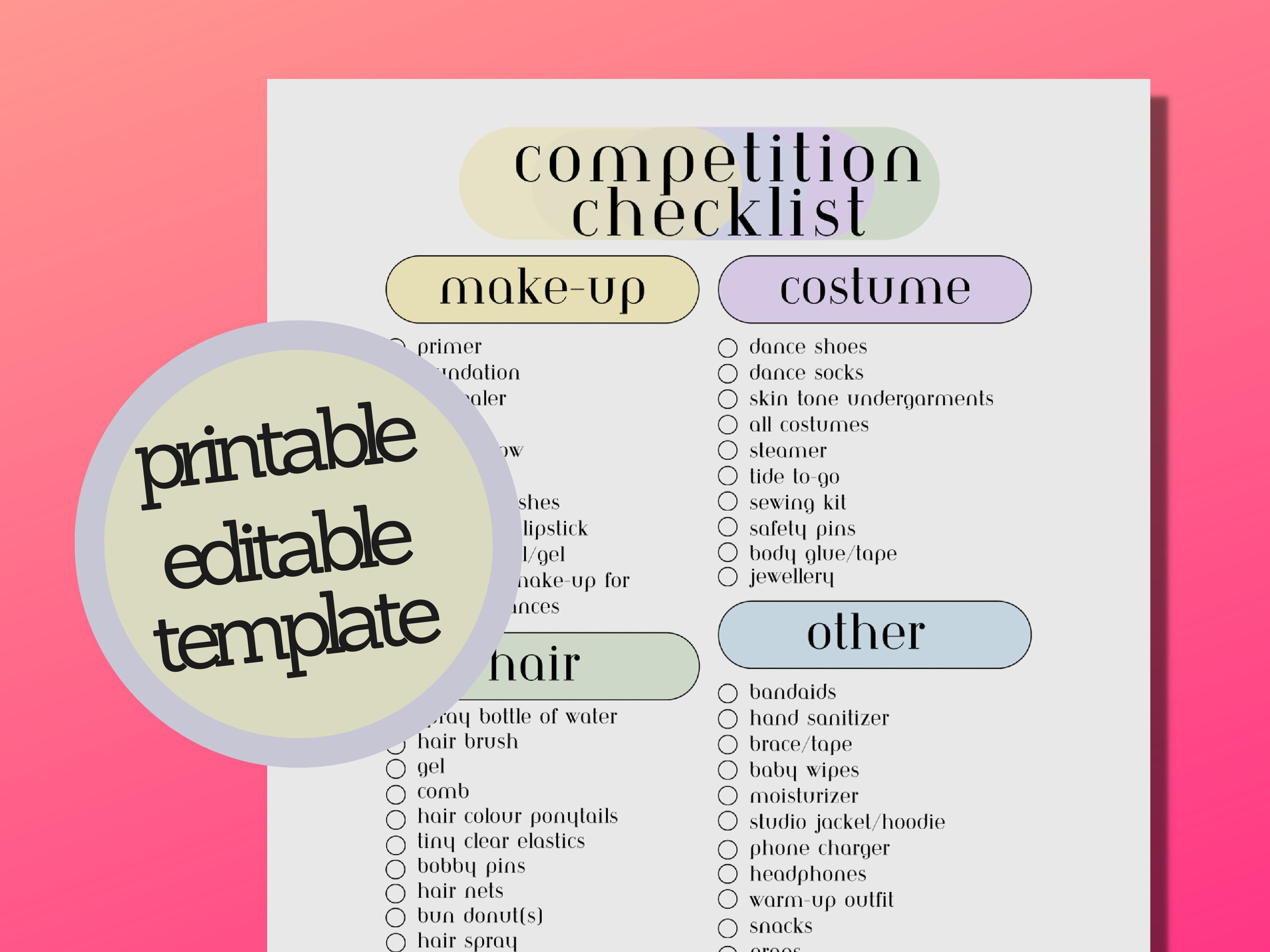 Dance Planner Competition Checklist - Etsy