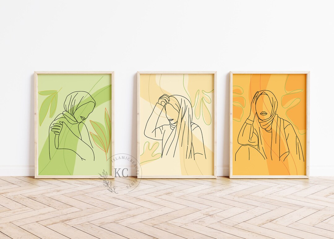 Hijabi Line Art Set of 3 Minimalist Illustration Islamic Prints Hijab ...