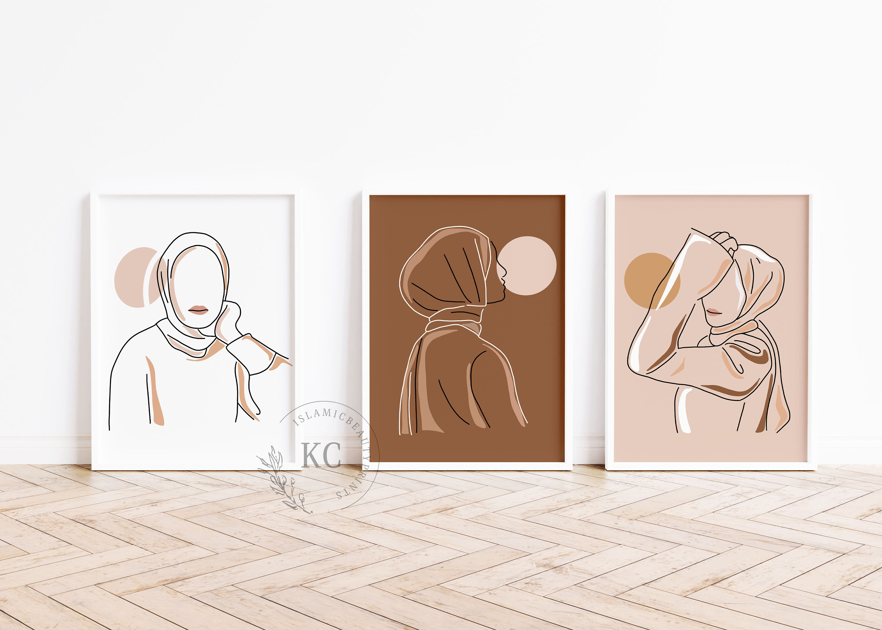 Hijabi Line Art Set of 3 Minimalist Illustration Islamic - Etsy