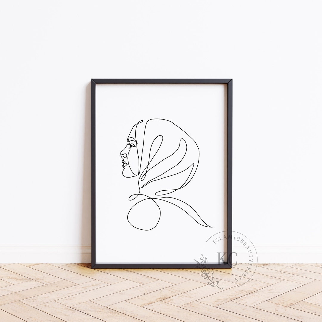 Hijabi Line Art Minimalist Illustration Islamic Prints Hijab Islamic ...