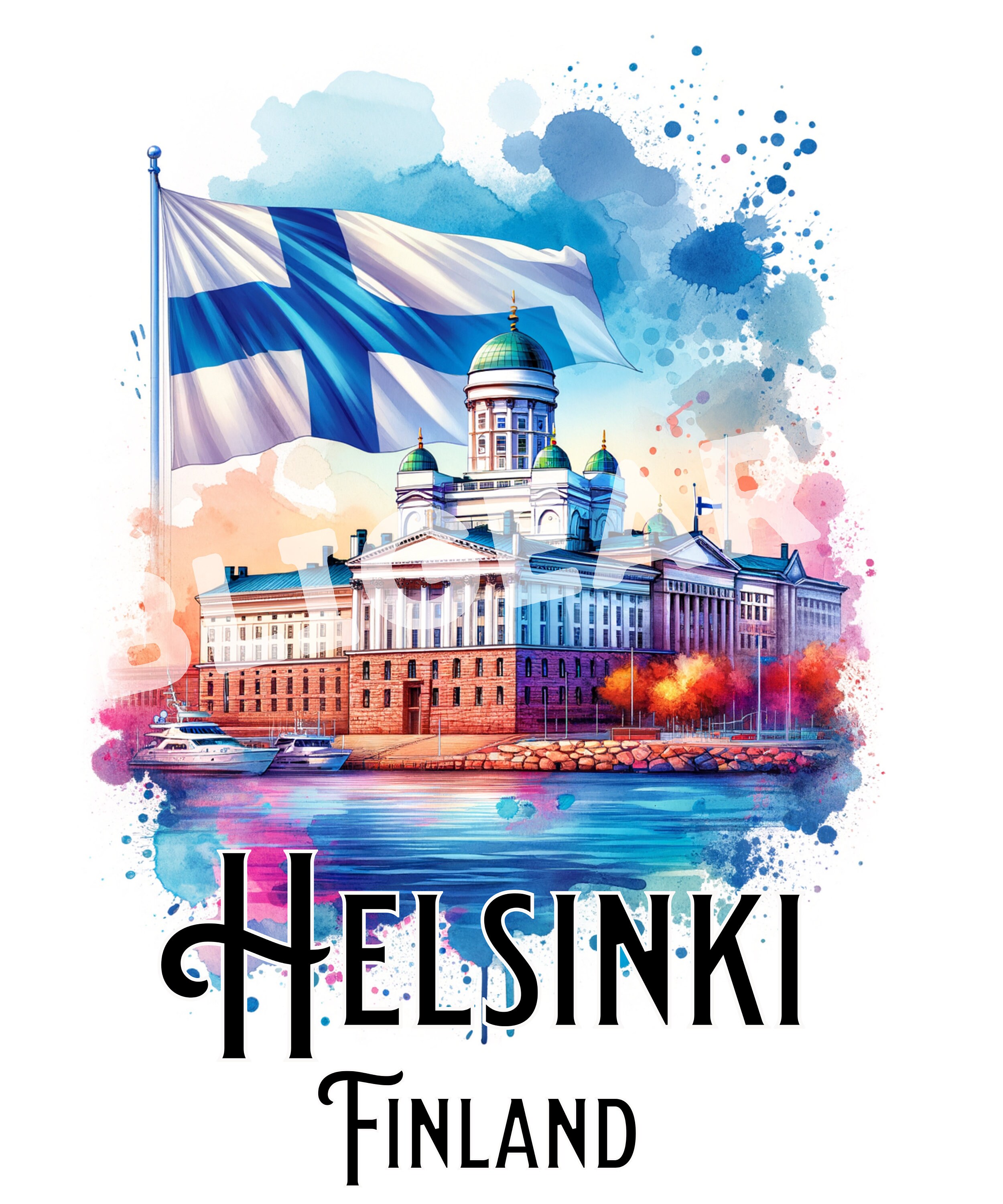 Helsinki Finland Poster Finnish Flag Printable Art Digital Download ...