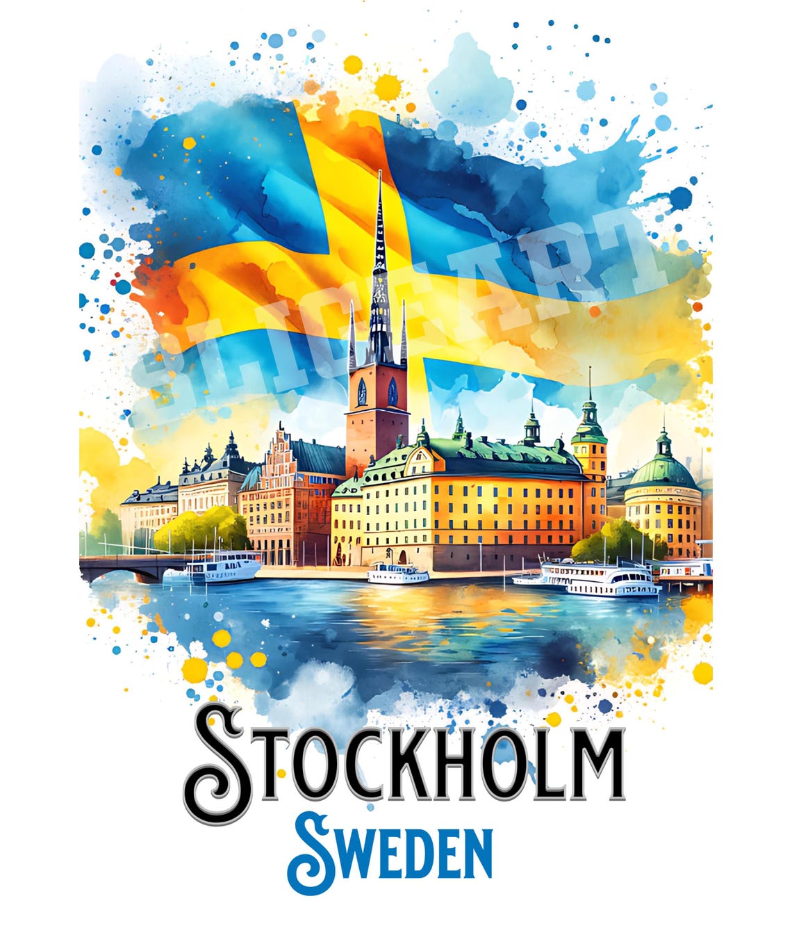 Stockholm Sweden Print Picture INSTANT DIGITAL DOWNLOAD Swedish Flag ...