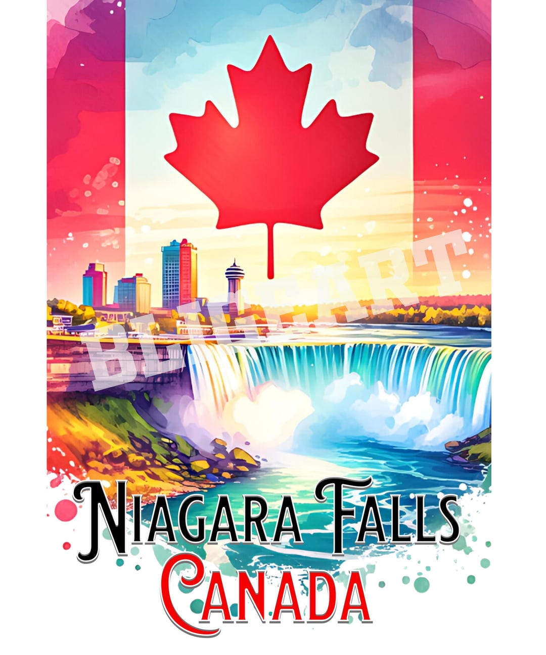 Niagara Falls Print DIGITAL DOWNLOAD Canada Maple Leaf Flag Canadian ...
