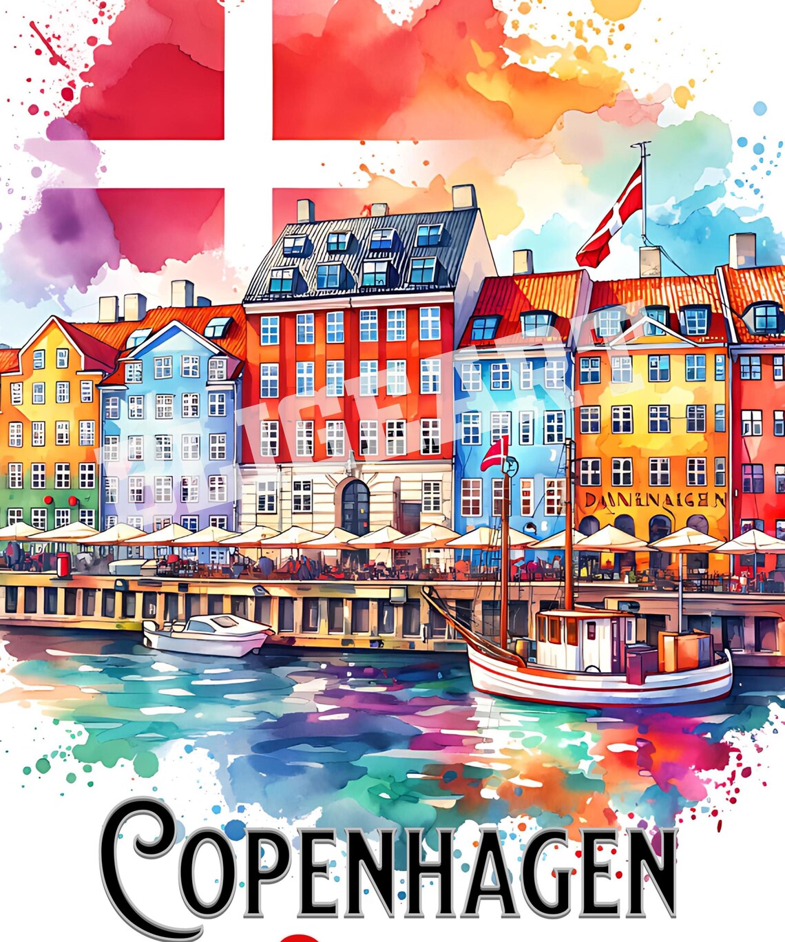 Copenhagen Denmark Print INSTANT DIGITAL DOWNLOAD Danish Flag Denmark ...