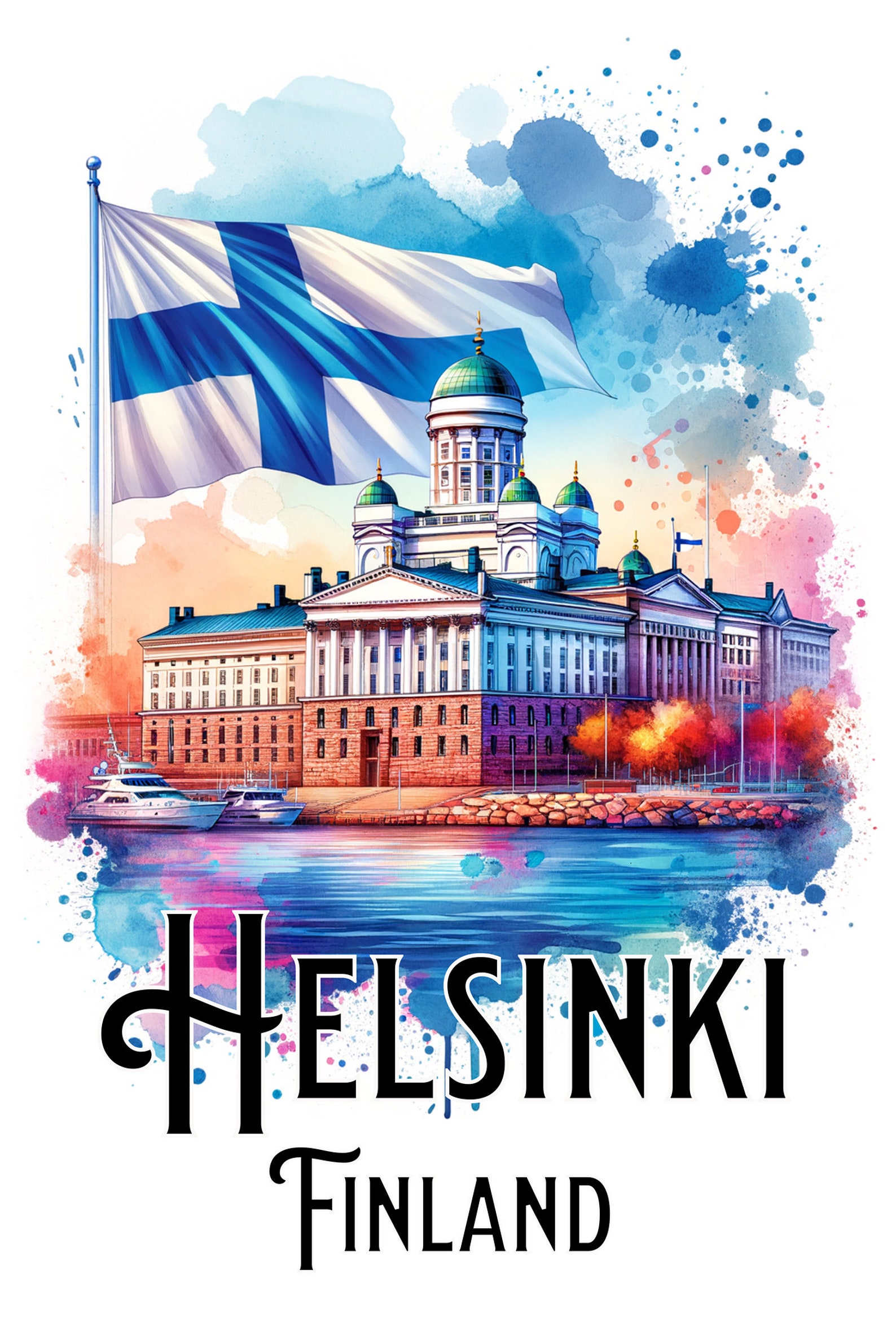 Helsinki Finland Poster Finnish Flag Printable Art Digital Download ...