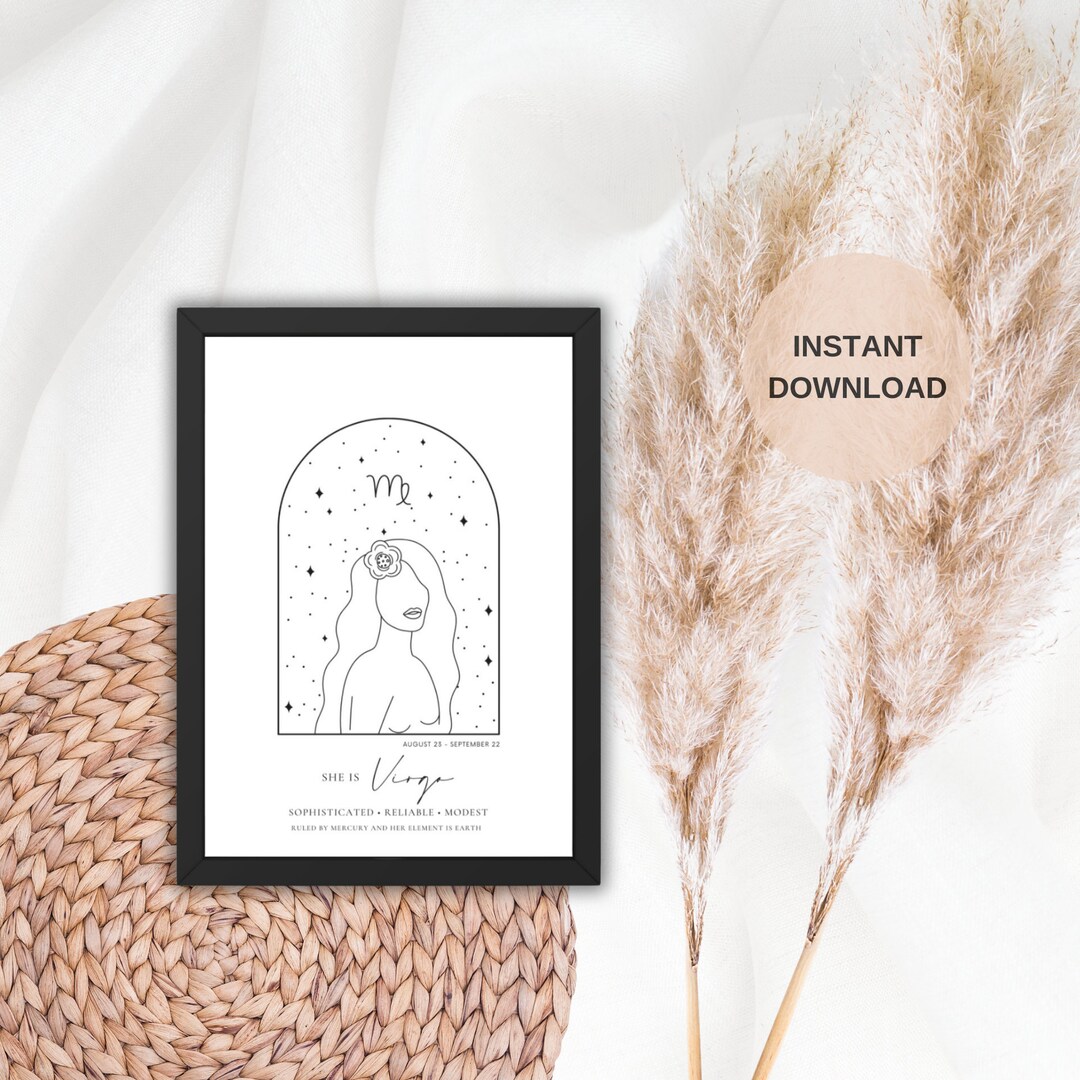 Virgo Zodiac Print - Printable Digital Copy, Instant Download, Zodiac ...