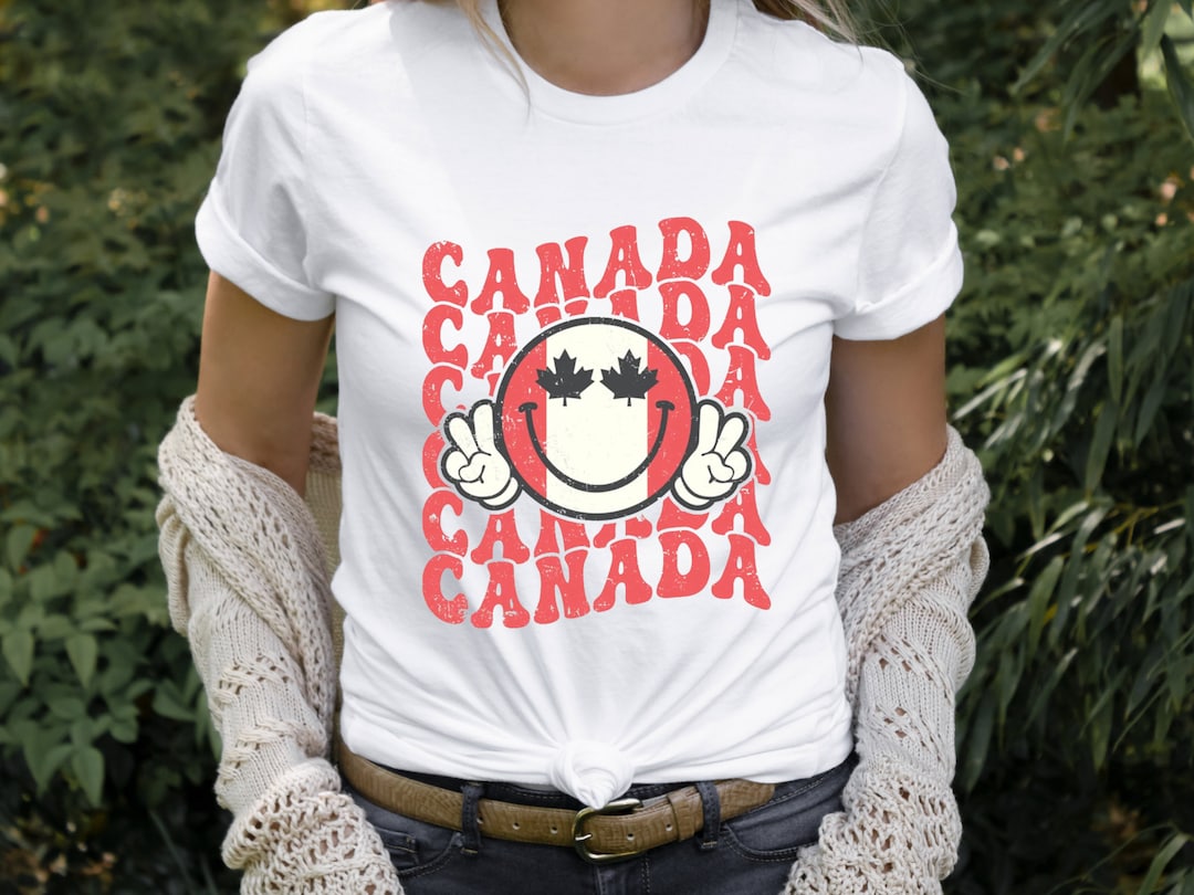 Canada Day Retro Tee, Smiley Face Canada Stacked - Etsy