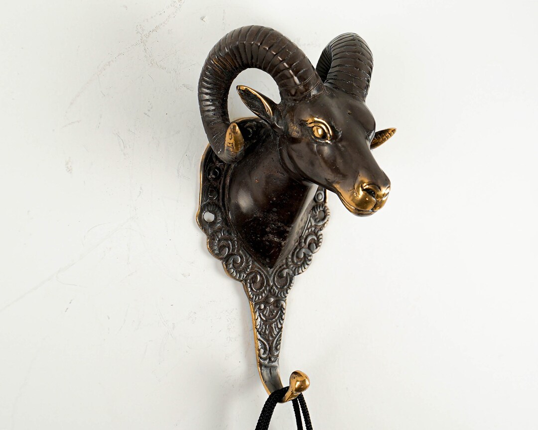 Bronze Goat Hook, 7.3" Animal Figurine, Wall Hook, Unique Miniature ...