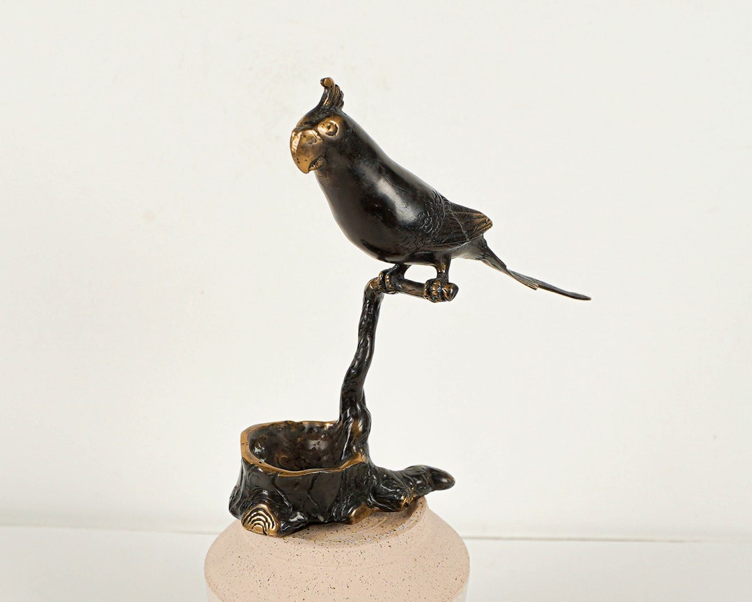 Bronze Cockatoo on a Branch Statue, 6.4 Inch Length, Bird Figurine ...