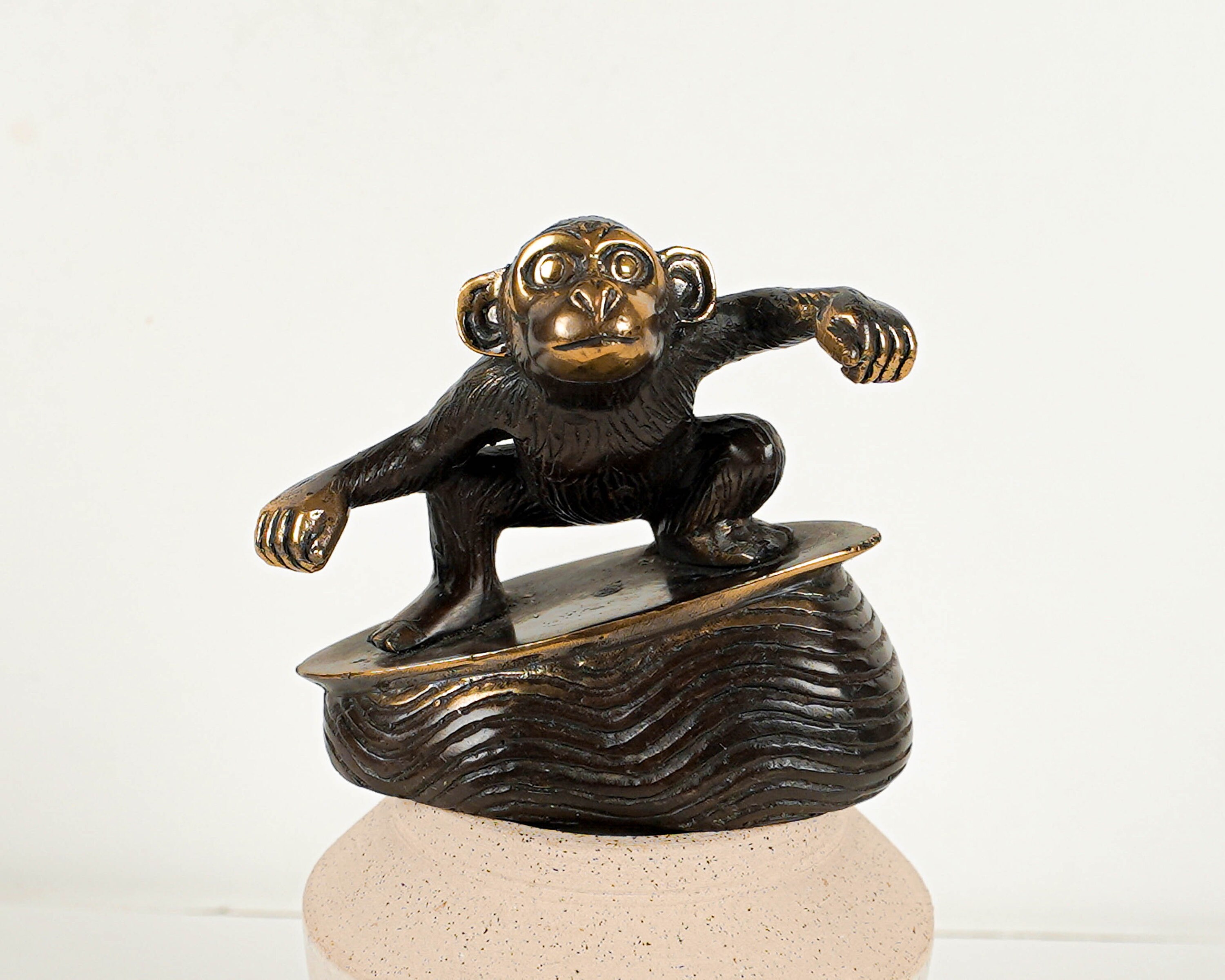 Bronze Surfing Monkey 3.5 Animal Figurine Art Unique - Etsy
